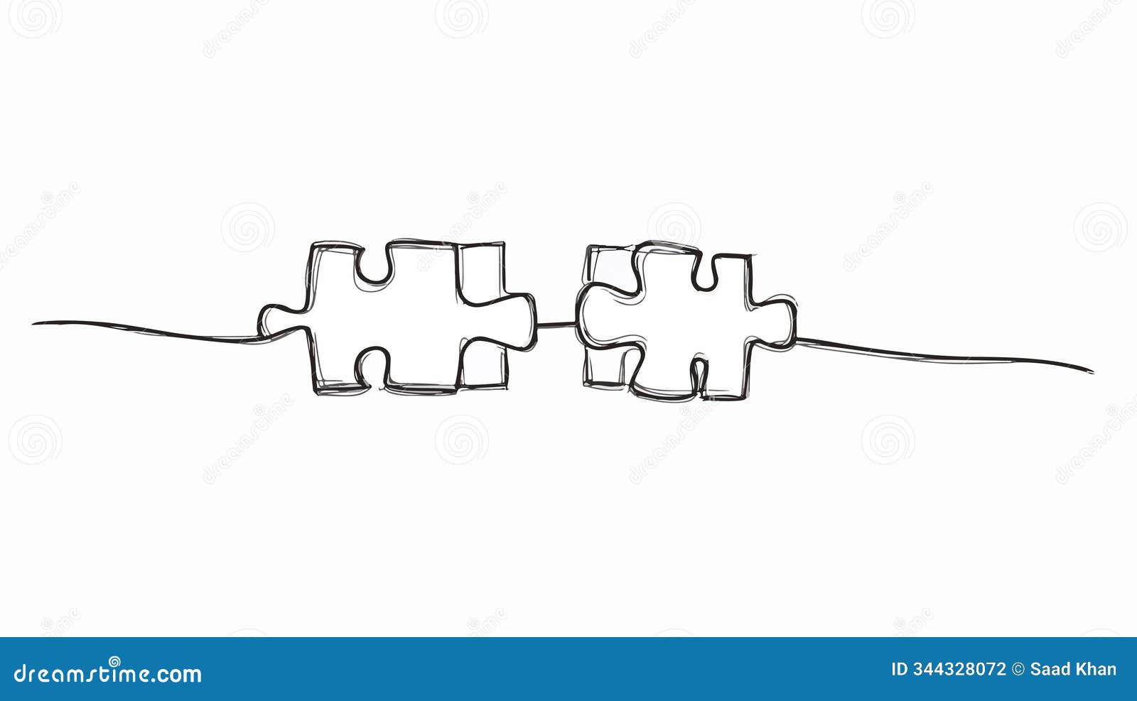 Two Connected Puzzle Pieces of One Continuous Line Stock Vector ...