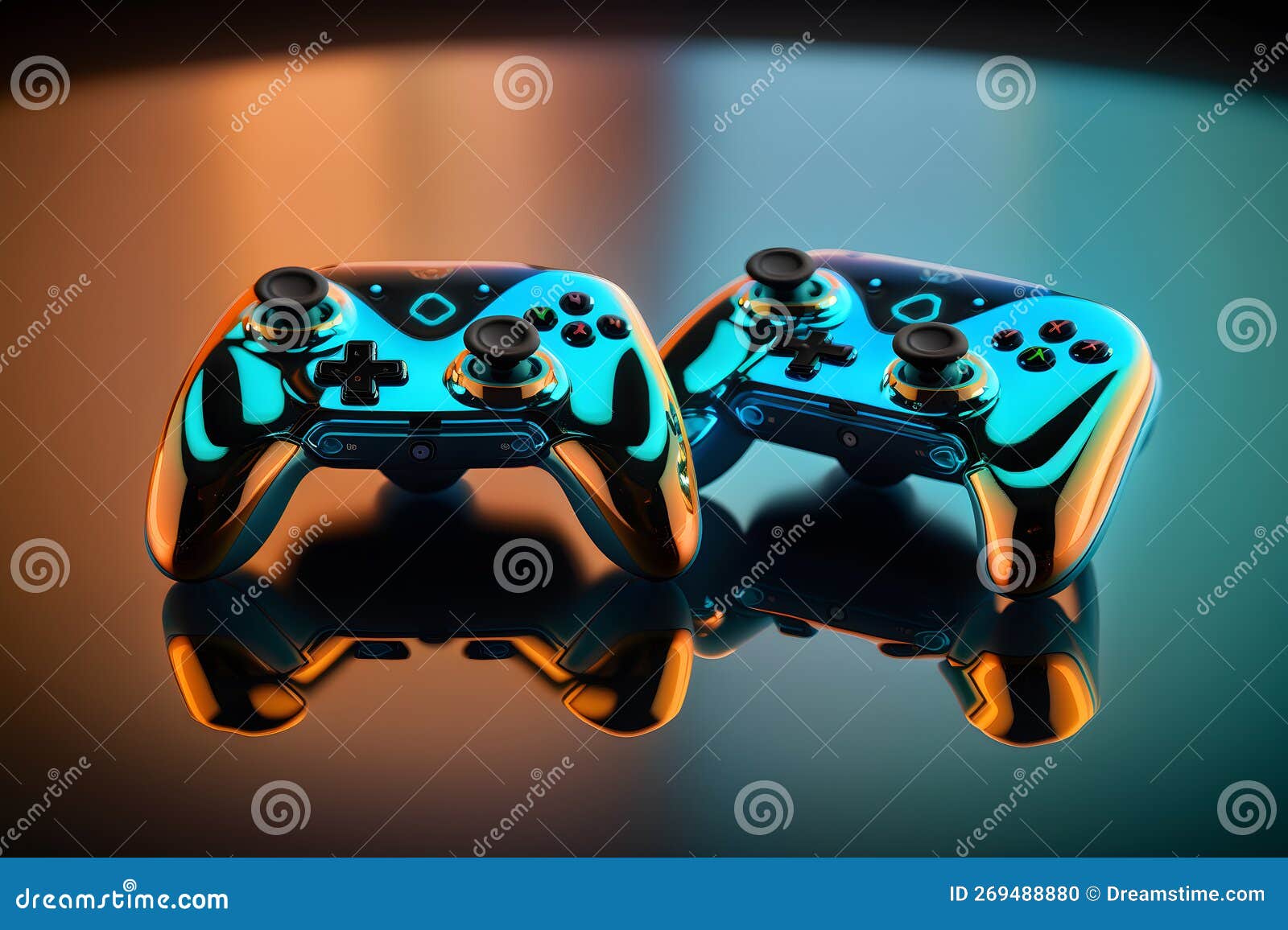 Two Console Gaming Controllers with Many Buttons and Glossy Shiny Body ...