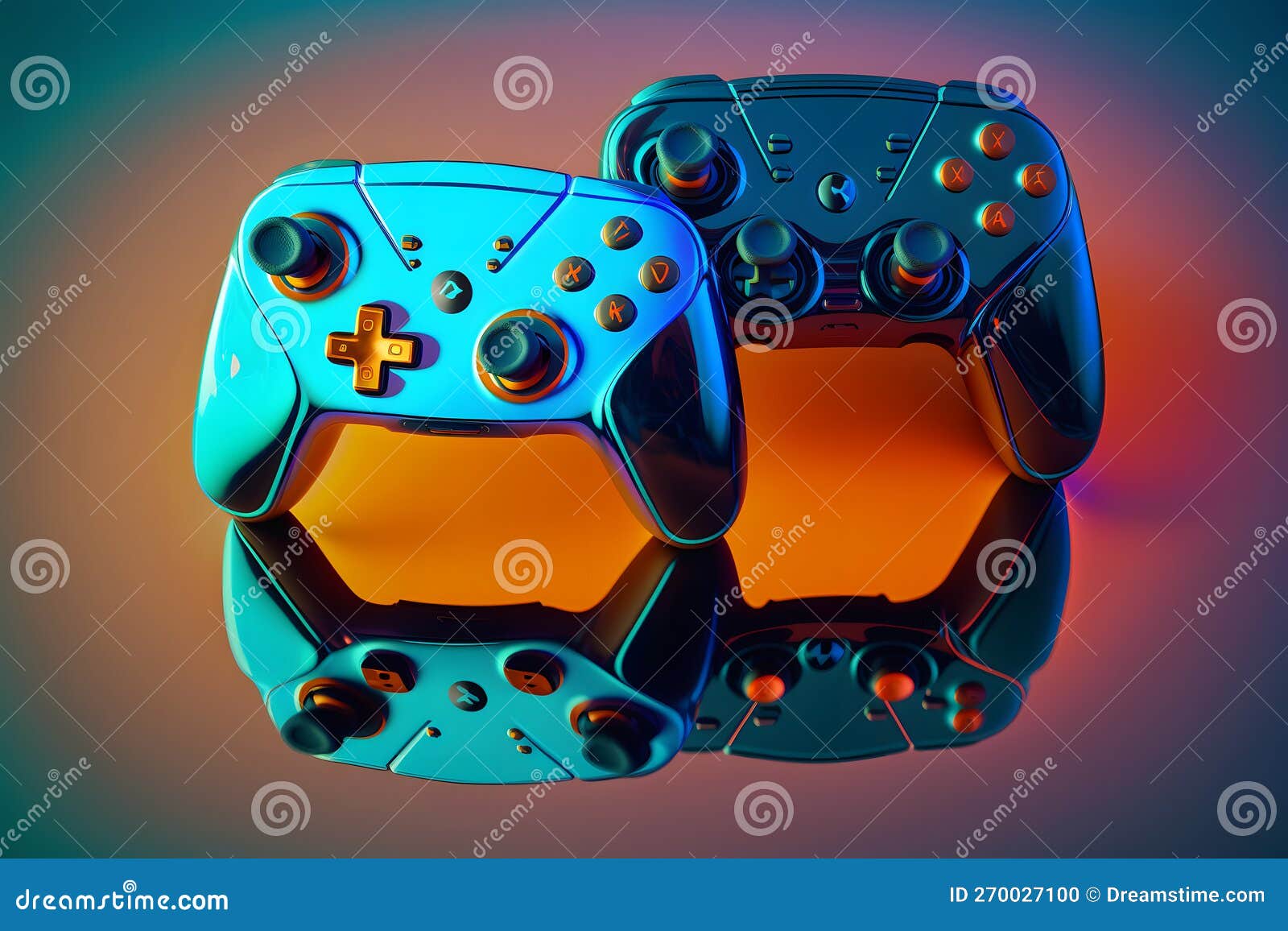 Two Console Gaming Controllers with Many Buttons and Glossy Shiny Body ...