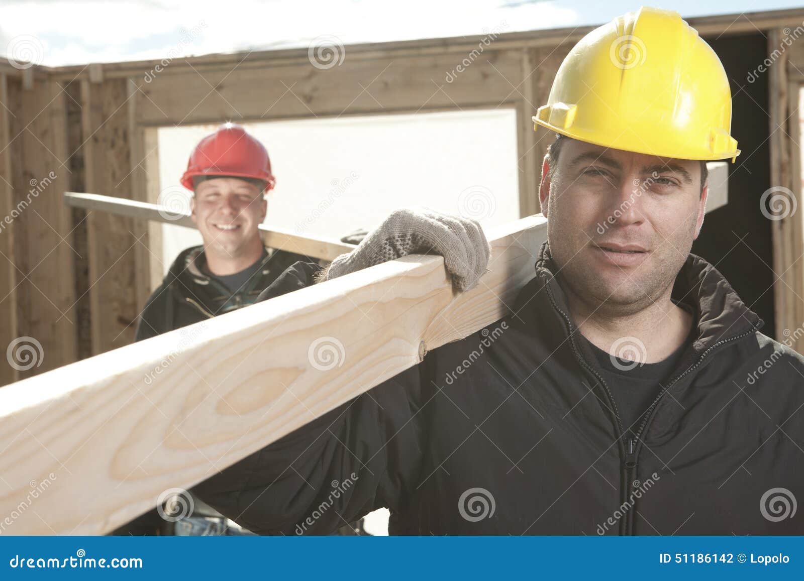 Two Construction Men Working Outside Stock Photo - Image of cheerful ...