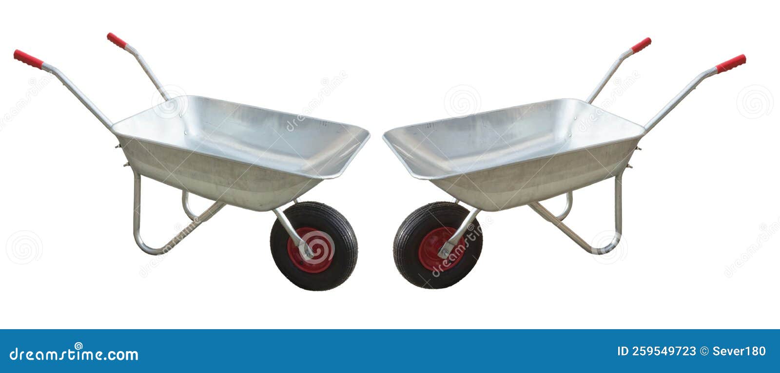 Two Construction One-wheel Wheelbarrow with Galvanized Bodys on White ...