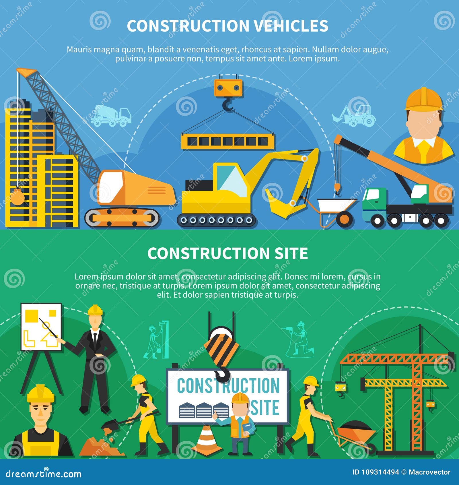 Two Construction Worker Banner Set Stock Vector - Illustration of ...