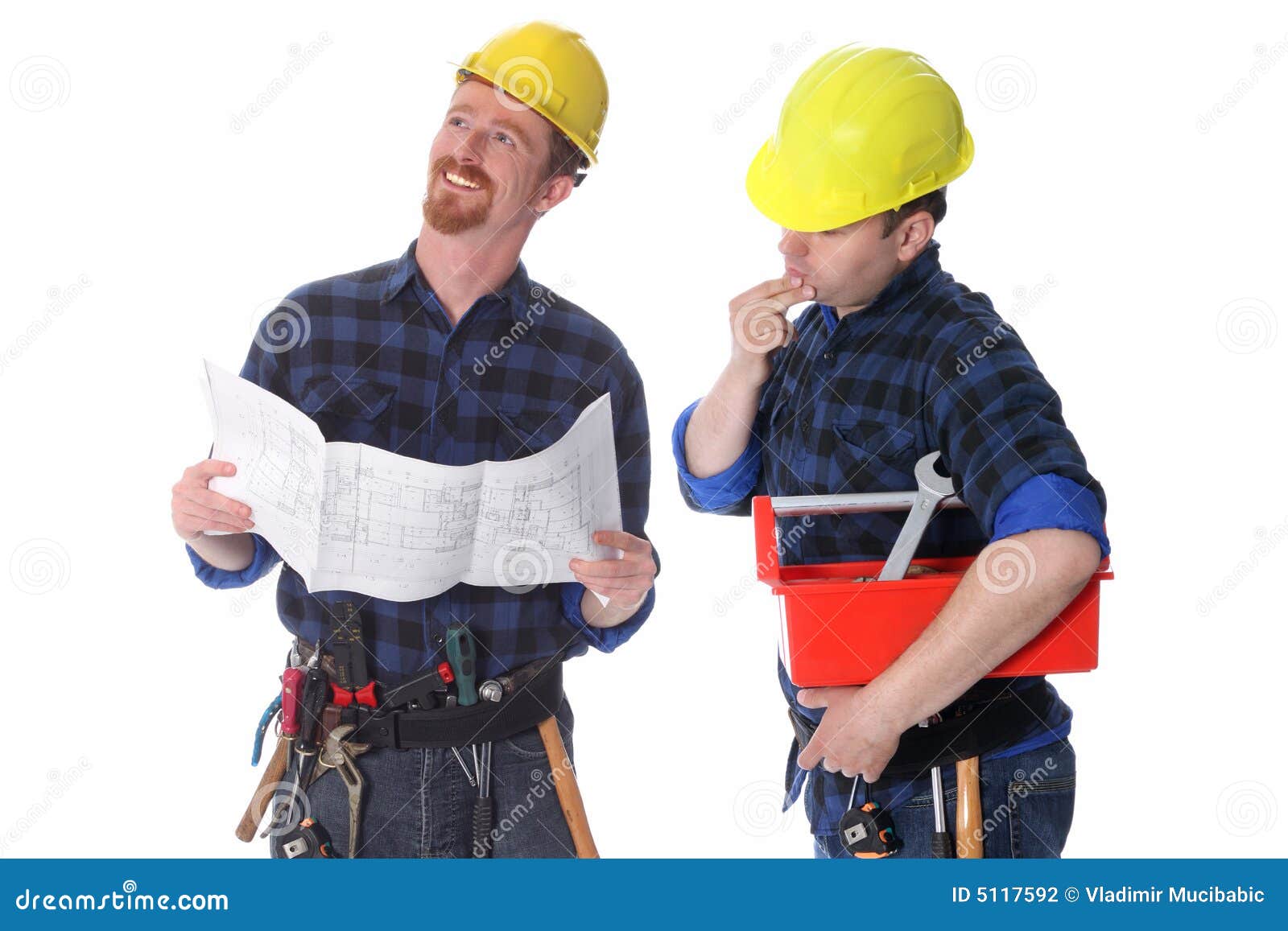 Two Construction Workers with Architectural Plans Stock Photo - Image ...
