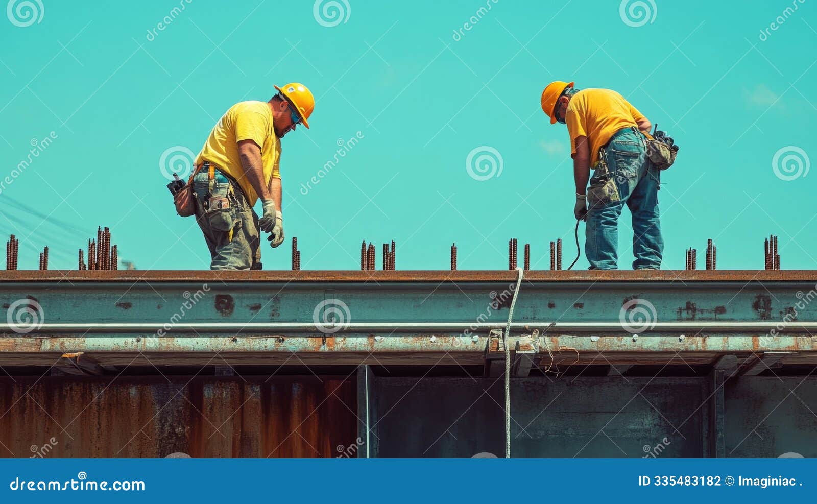 Two Construction Workers on a Bridge Beam Stock Illustration ...