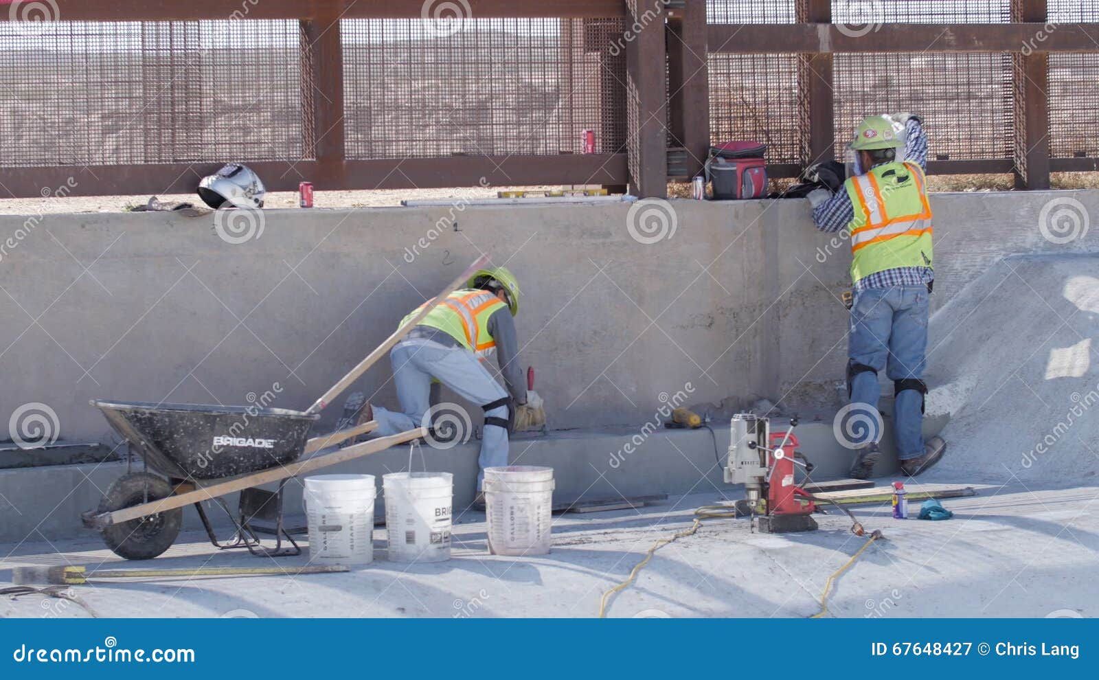 Two Construction Workers Finish Concrete Work Stock Video - Video of ...