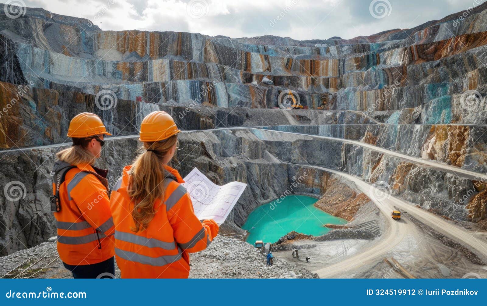 Two Construction Workers in Hard Hats and Highvisibility Clothing Study ...