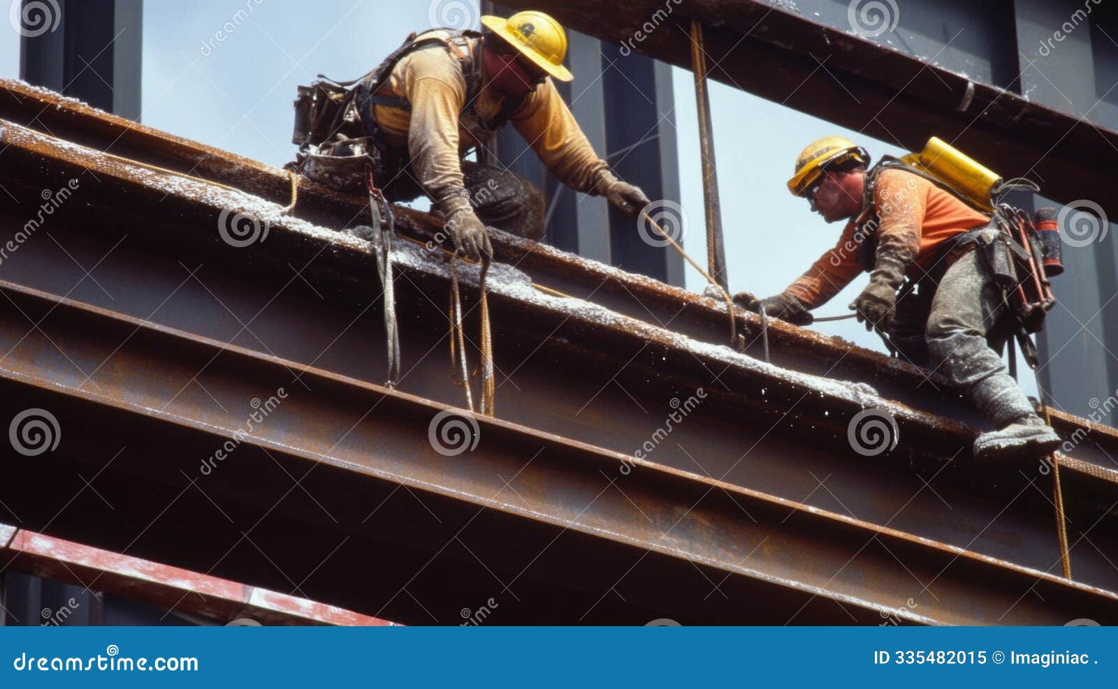 Two Construction Workers on a Steel Beam Stock Illustration ...