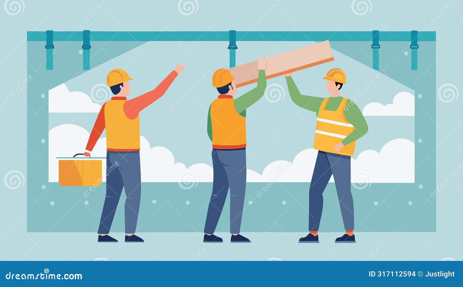 Two Construction Workers Using a Special Adhesive To Attach Insulation ...