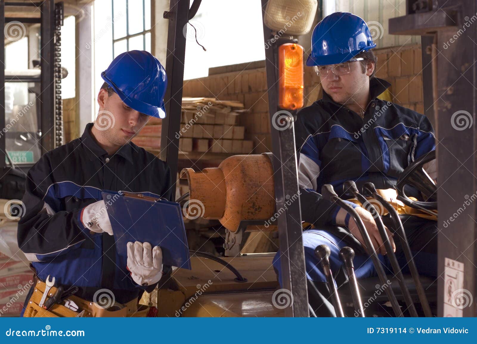 Two Construction Workers on Workplace Stock Photo - Image of inspect ...