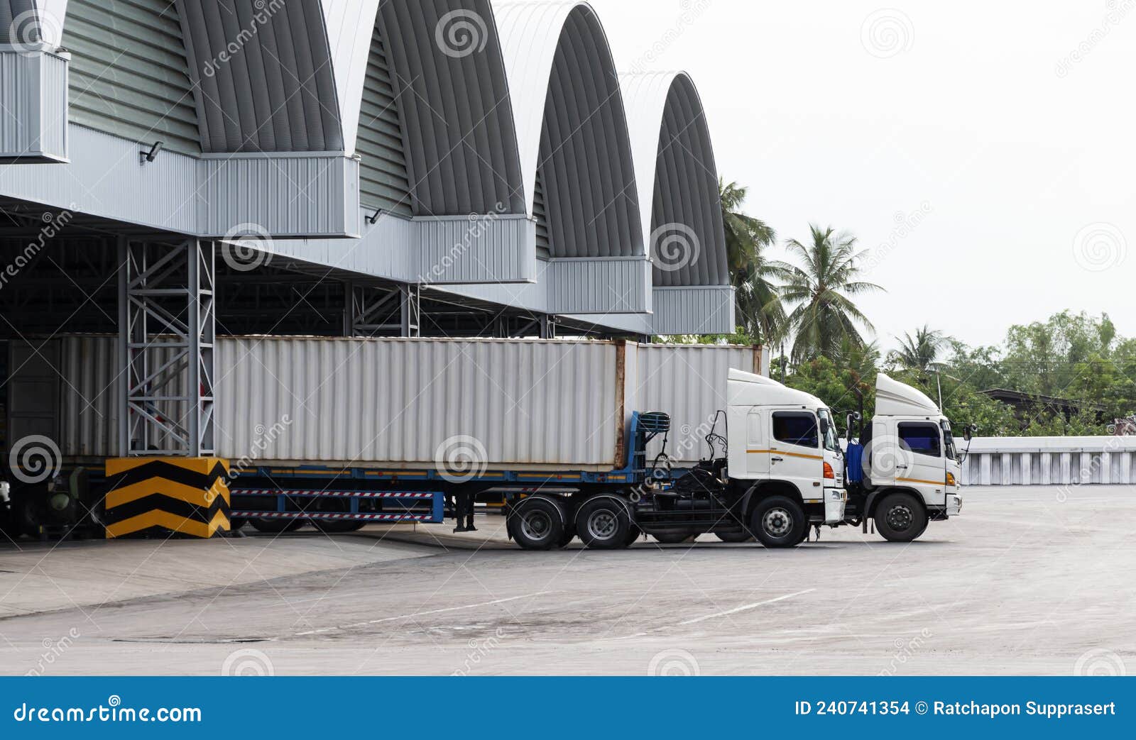 Two Container Trailer is Loading Cargo at Warehouse Stock Photo - Image ...