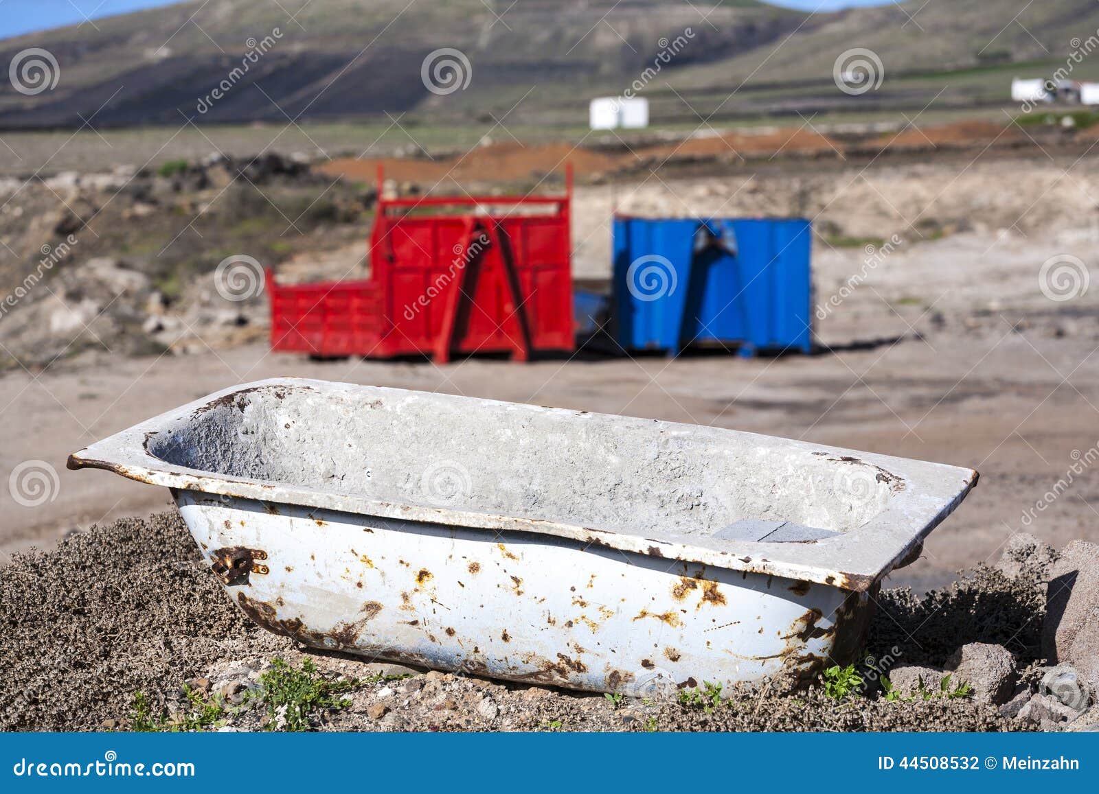 Two Containers and a Rusty Bath Tub in Volcanic Landscape Stock Photo ...