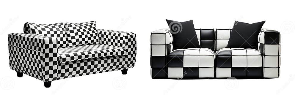 Two Contemporary Sofas, Each with a Distinctive Checkered Design, Sit ...