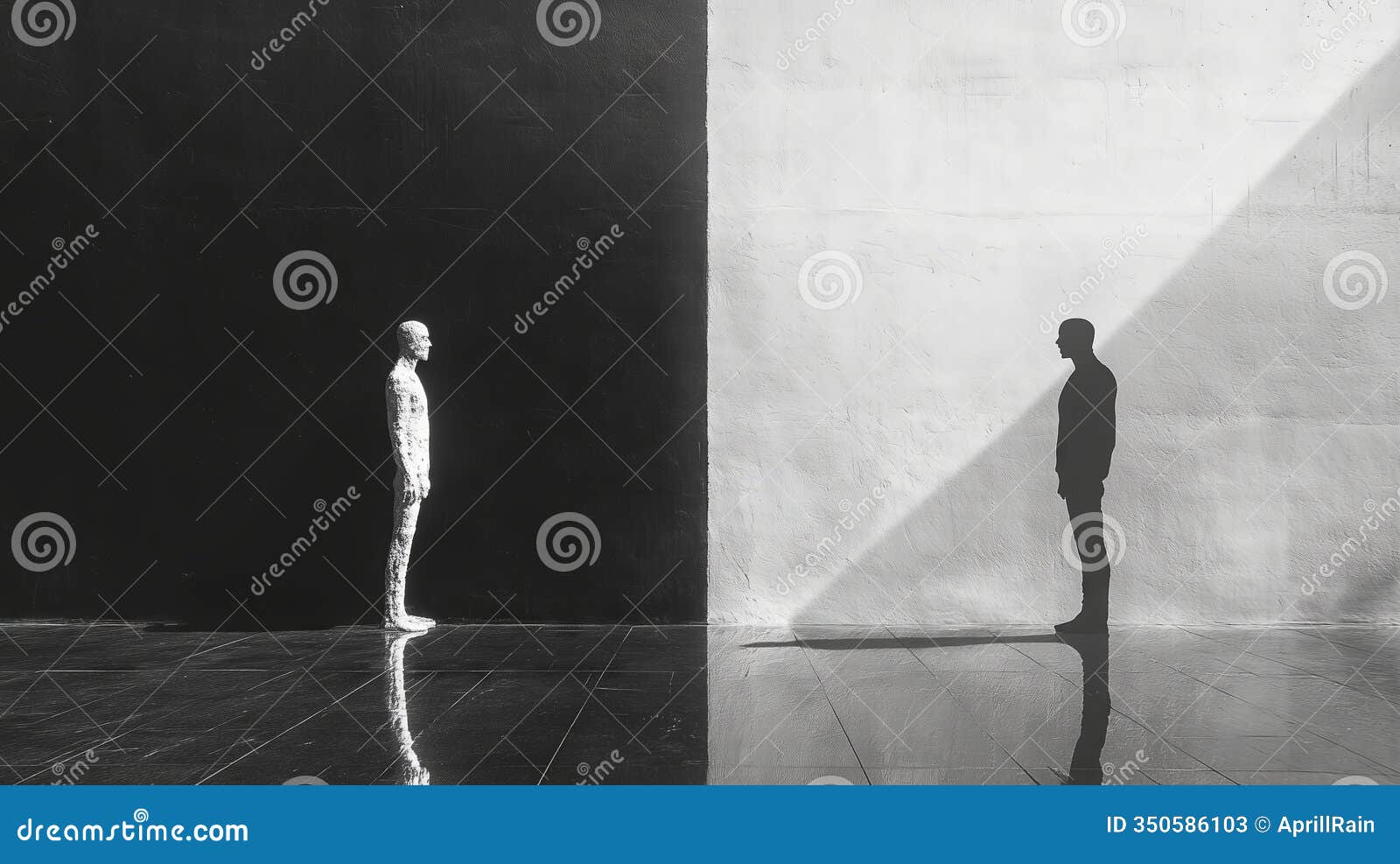 Two Contrasting Human Figures on Black and White Background Stock Image ...