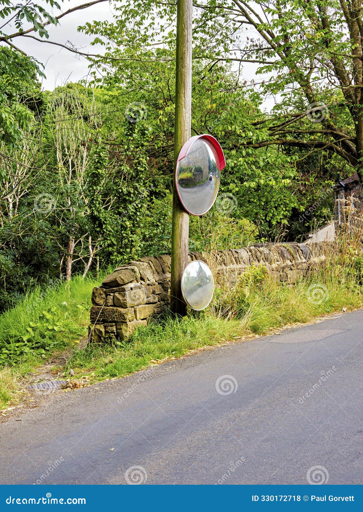 Two Convex Traffic Mirrors Mounted at a Rural Road Intersection ...