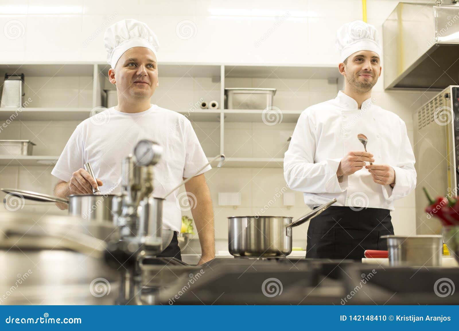 Two Cook Chefs in Professional Kitchen Stock Photo - Image of culinary ...