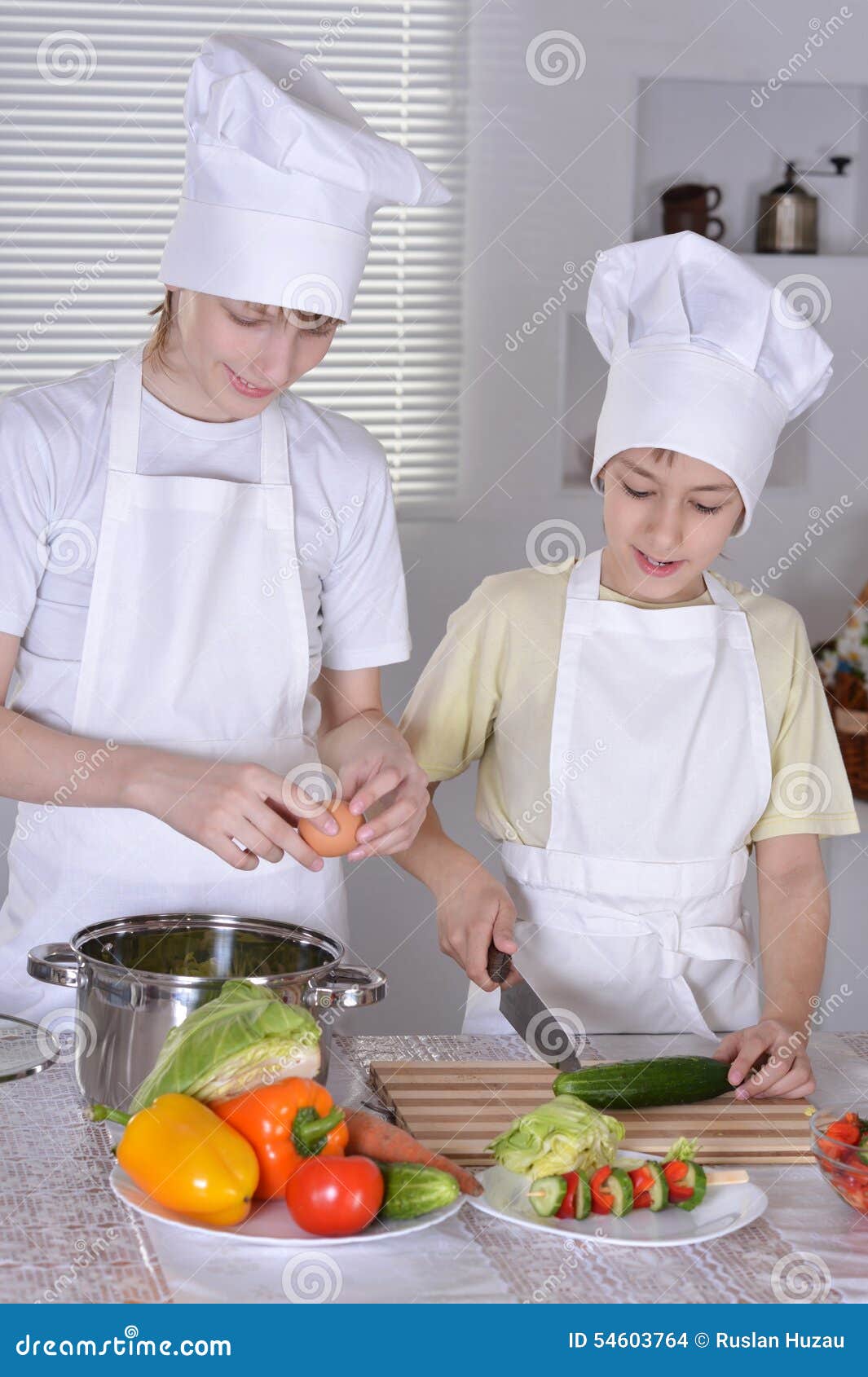 Two Cooks in the Kitchen Preparing Stock Photo - Image of cheerful ...