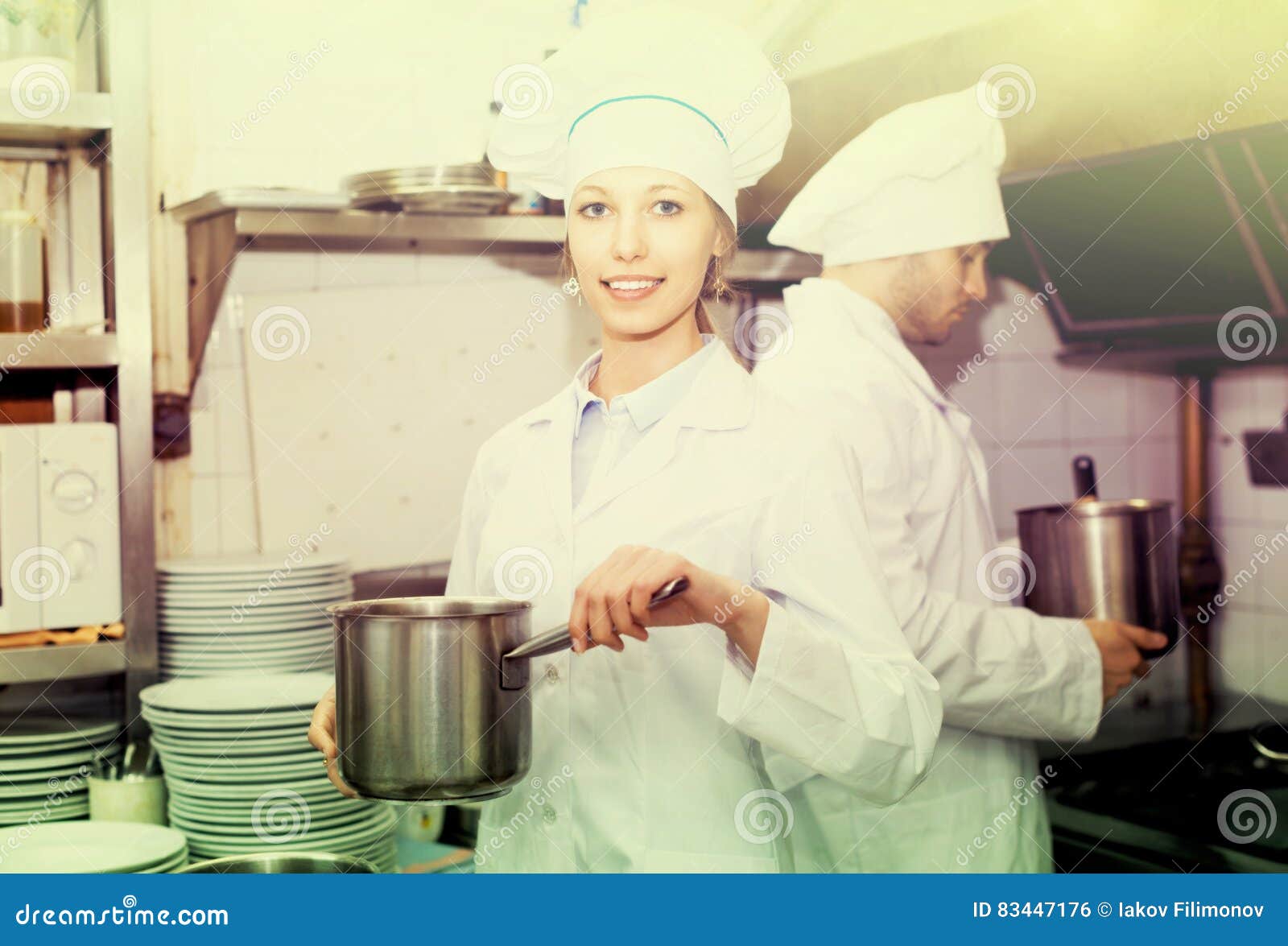 Two Cooks at Restaurant Kitchen Stock Photo - Image of lifestyle, smile ...