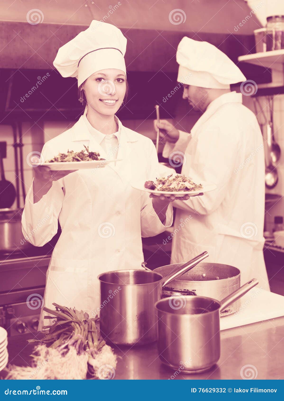 Two Cooks at Restaurant Kitchen Stock Photo - Image of commercial ...