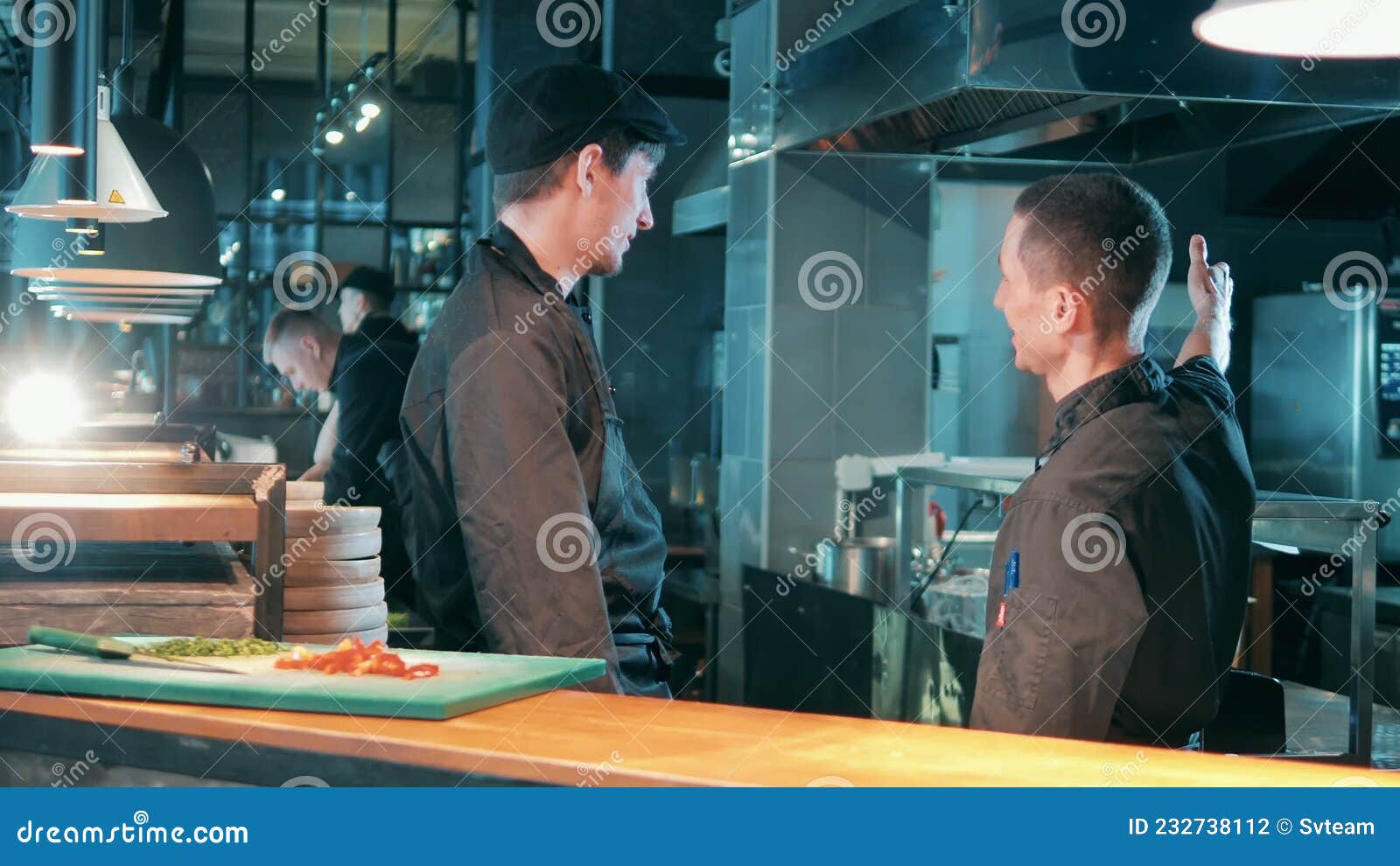 Two Cooks are Talking in the Restaurant Kitchen Stock Footage - Video ...