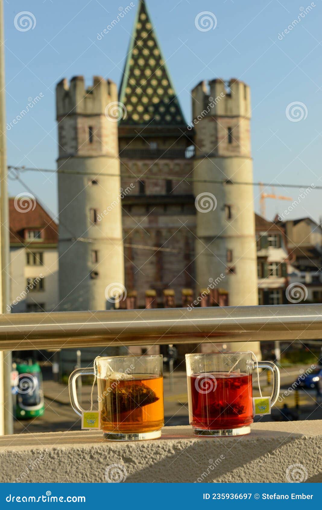 Two Cops of Tea in Front of Spalentor Gate at Basel in Switzerland ...