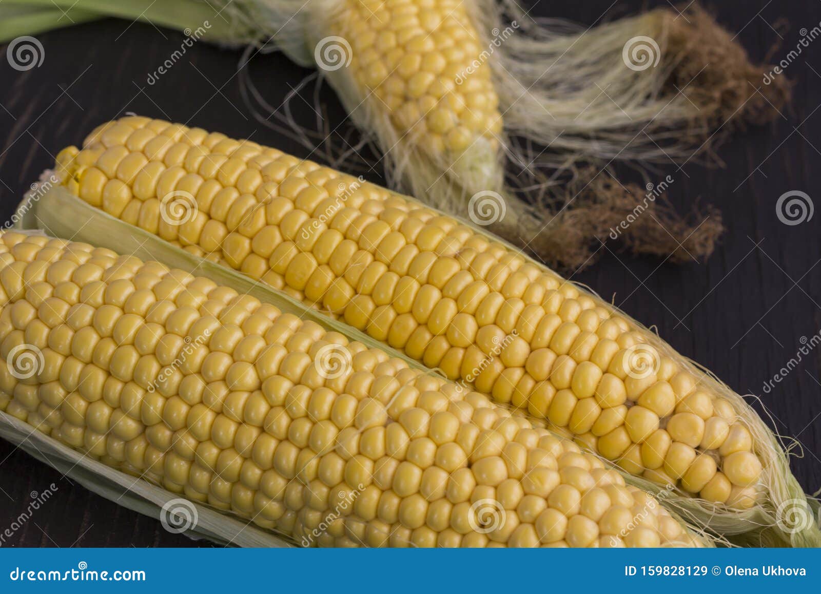 Two Corn Cob with Yellow Grains. Black Background Stock Image - Image ...