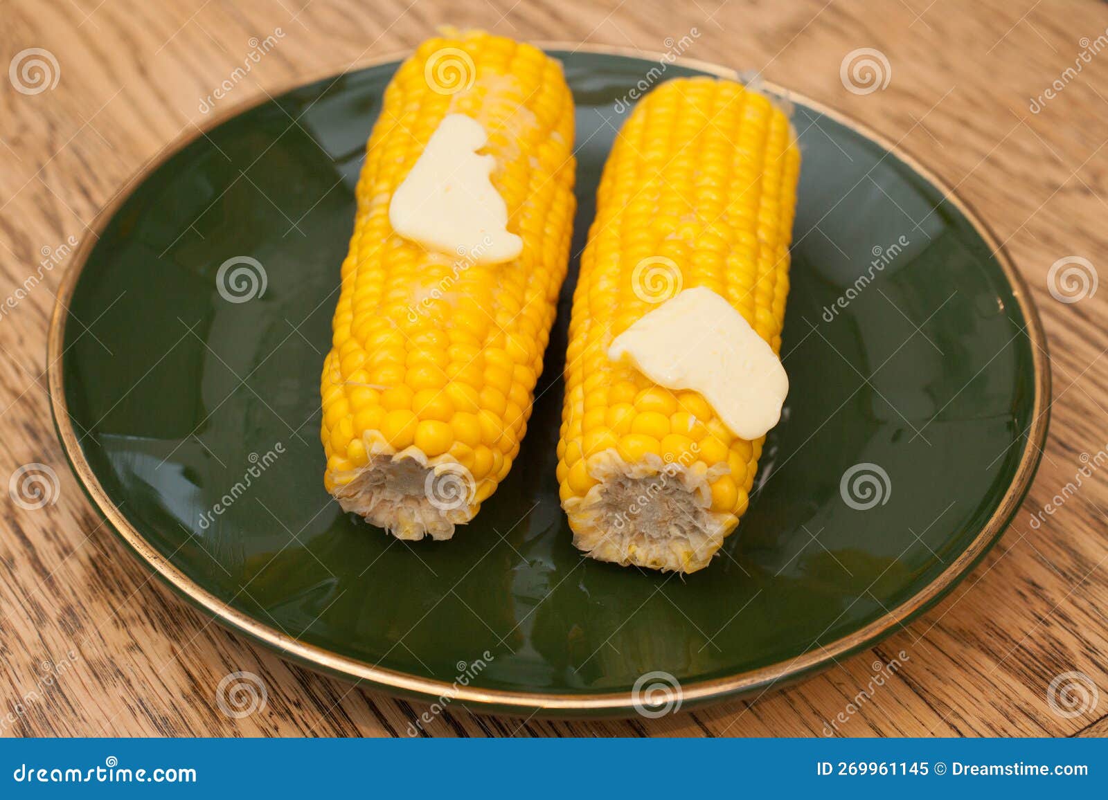 Two Corn on the Cobs with Melted Butter Stock Image - Image of meal ...