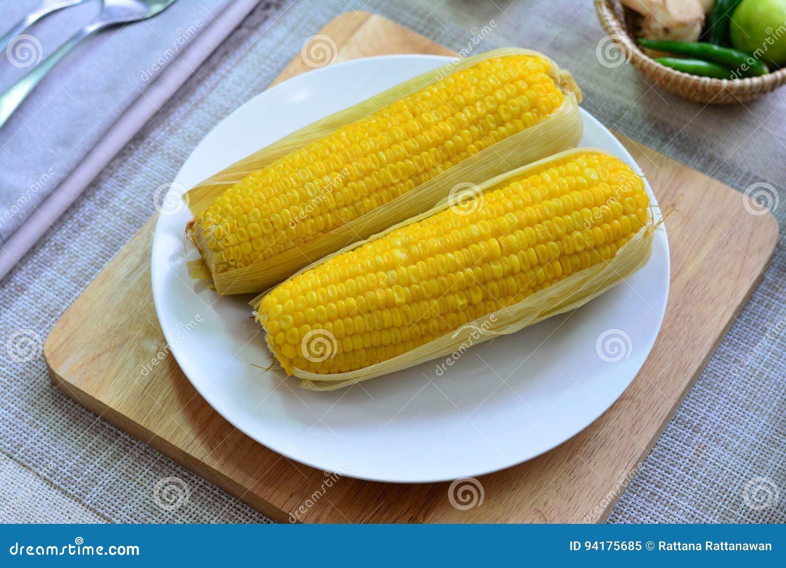Two Corn Cobs are in a White Dish Stock Image - Image of diet ...