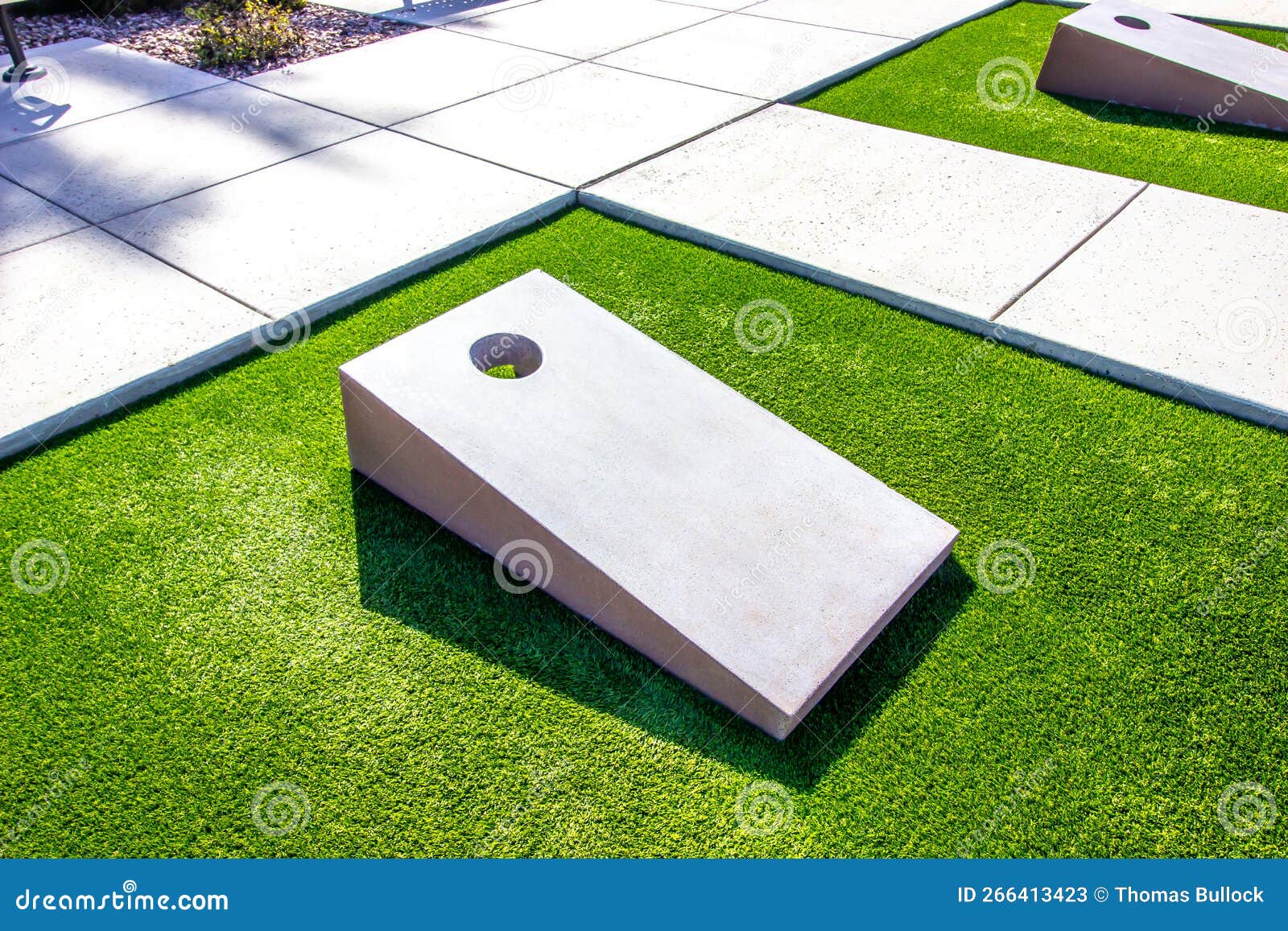 Two Cornhole Boards on Synthetic Turf Stock Image - Image of green ...