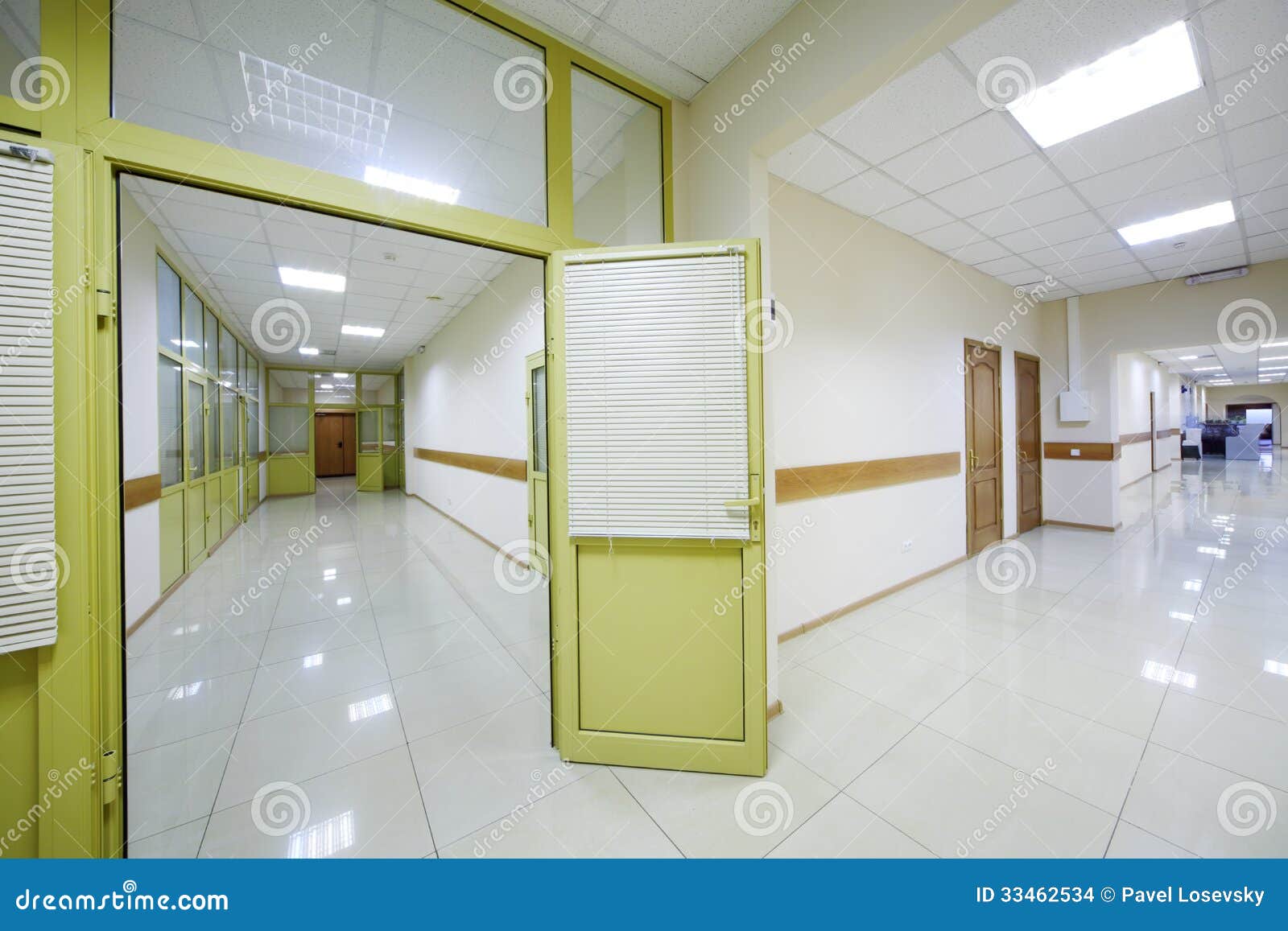 Two Corridors with Doors To Offices Stock Photo - Image of entrance ...