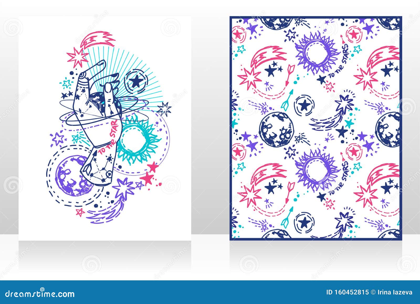 Two Cosmic Banners with Hand, Stars, Comets and Planets Stock Vector ...