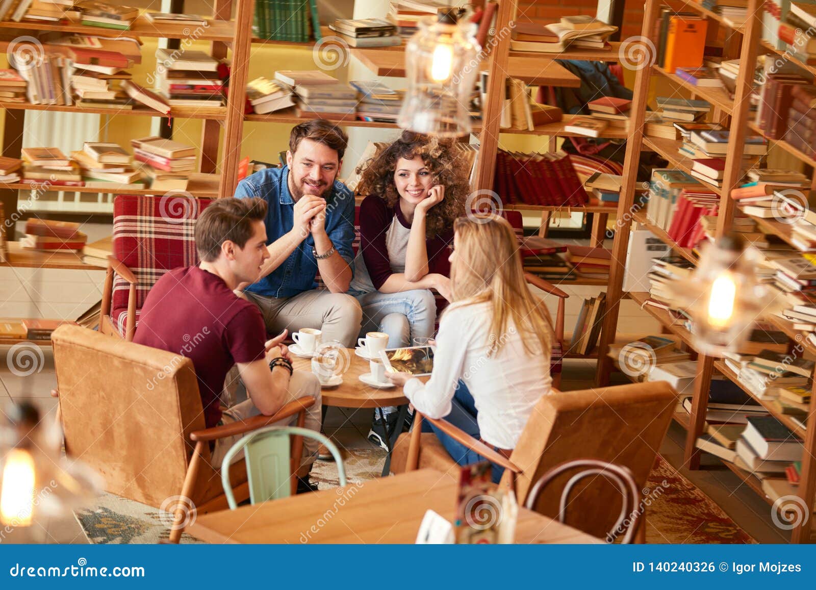 Two Couple of Students in Conversation Stock Photo - Image of ...