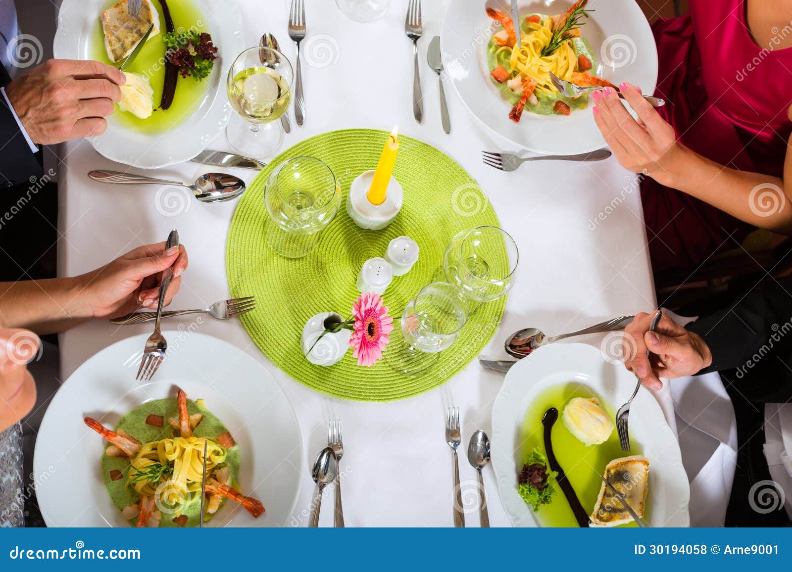 Two Couples Fine Dining in Restaurant Stock Photo - Image of four ...