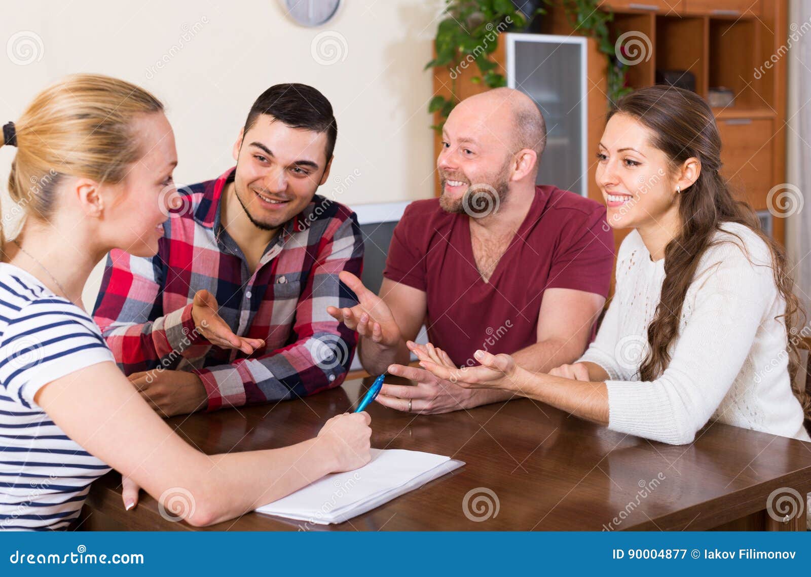Two Couples Discussing and Smiling Stock Image - Image of european ...