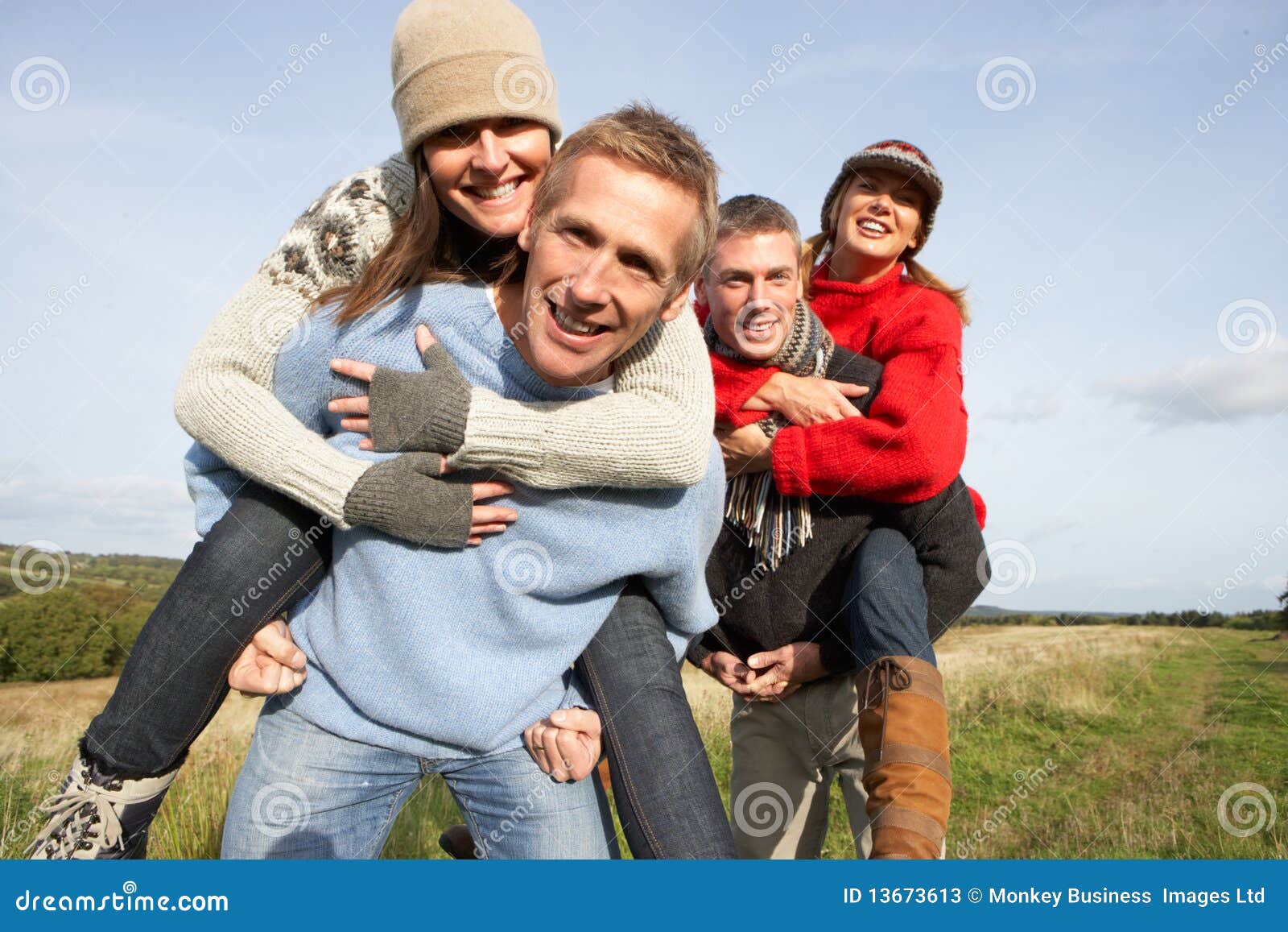 Two Couples Having Piggyback Ride Stock Image - Image of copy, friends ...
