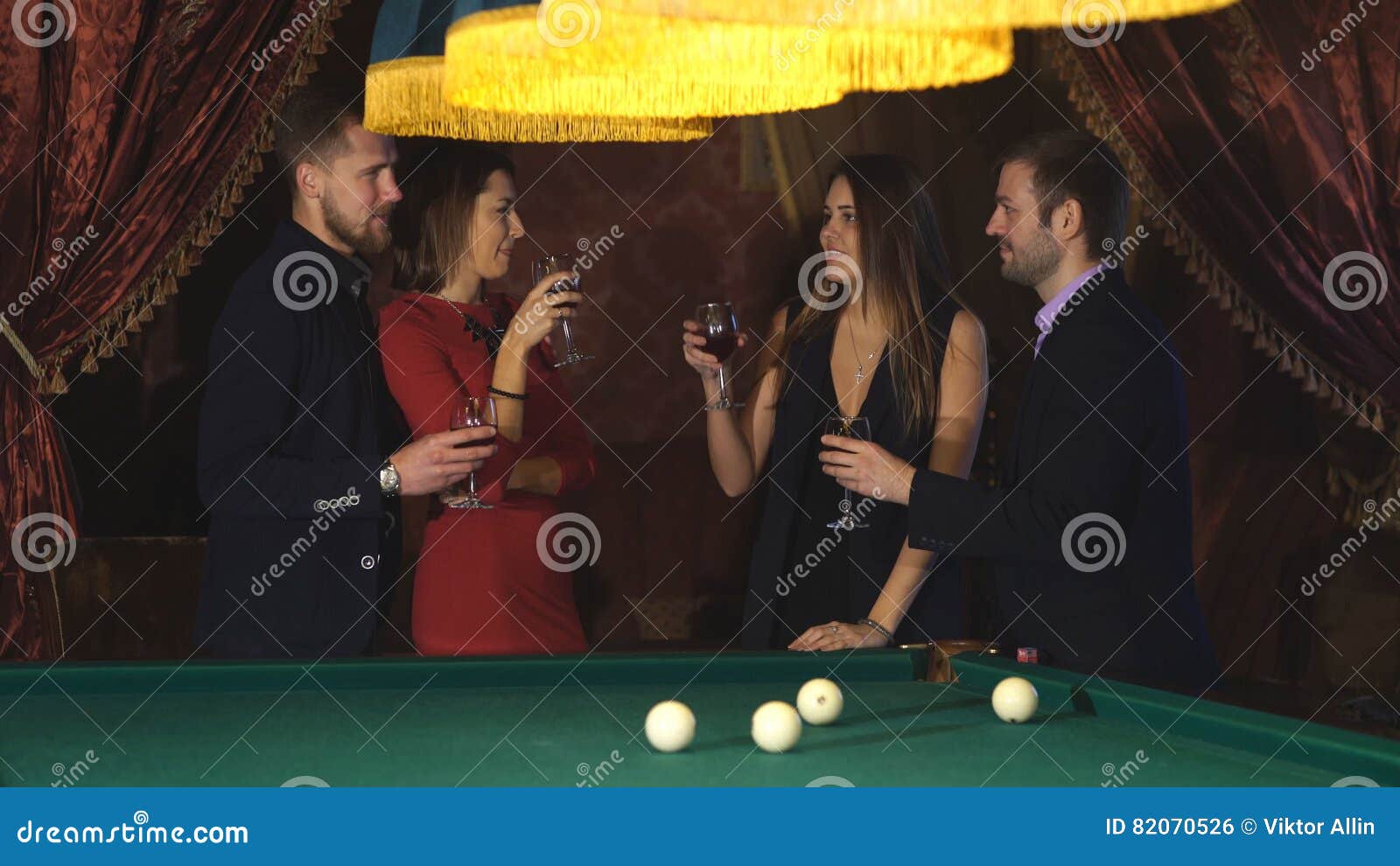Two Couples Talking Near the Pool Table and Drink Stock Footage - Video ...