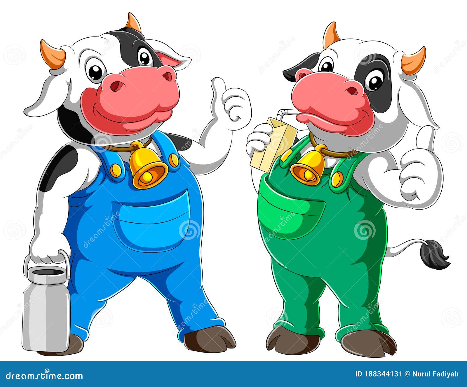 Two Cow Cartoon Standing and Drinking Milk Stock Vector - Illustration ...