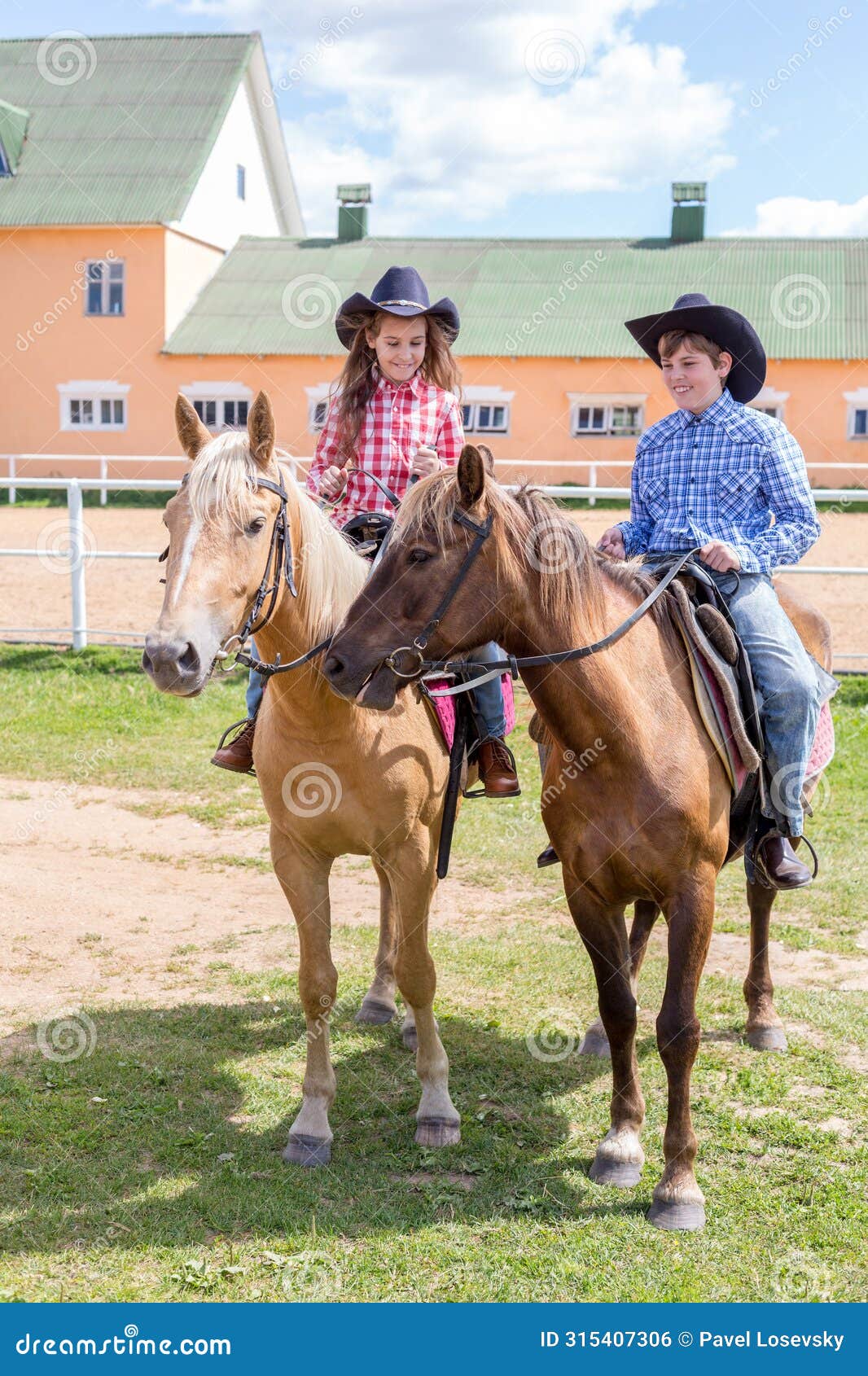 Two cowboy children on stock photo. Image of checker - 315407306
