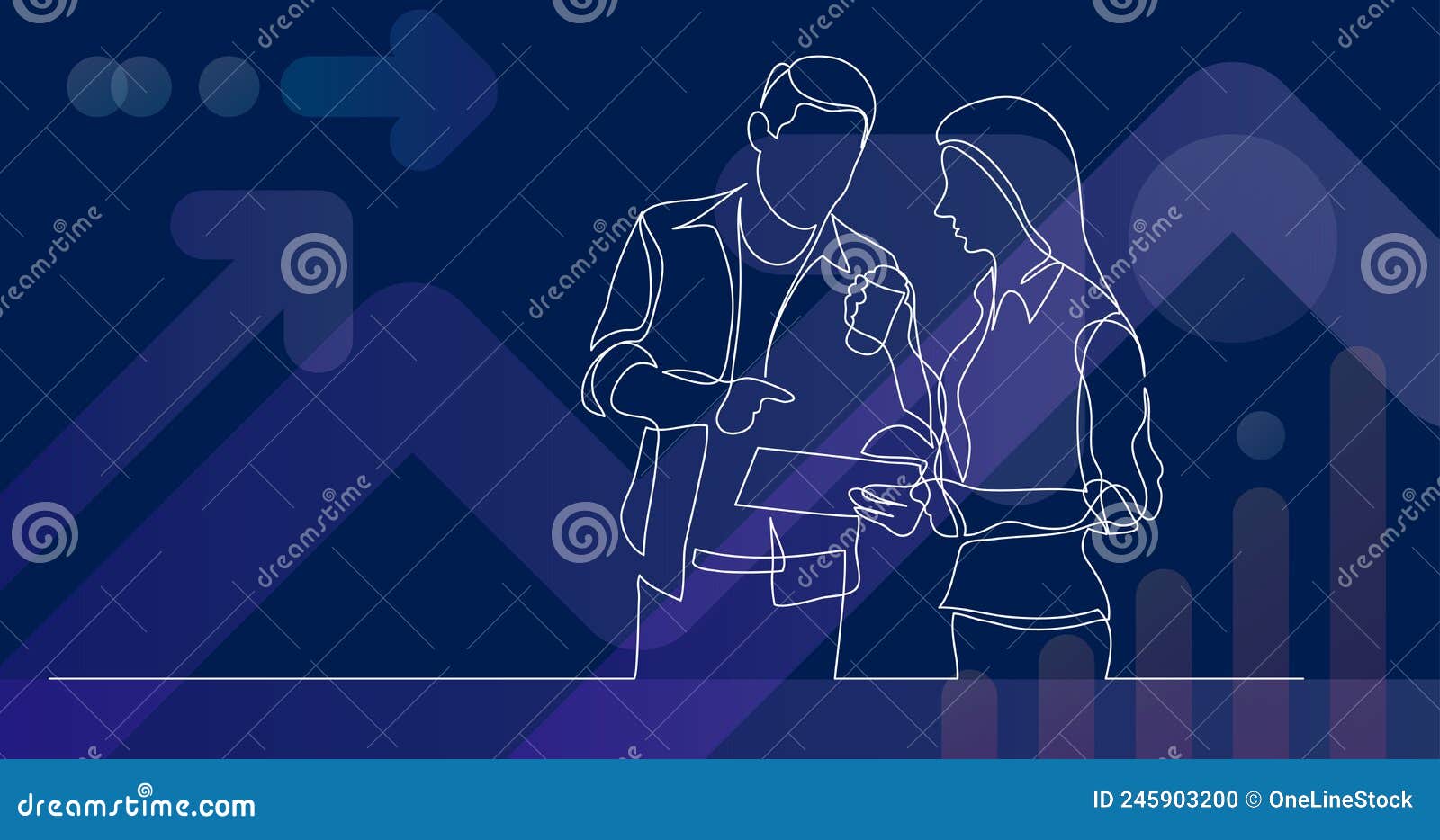 Two Coworkers Talking Together about Work - One Line Drawing Stock ...