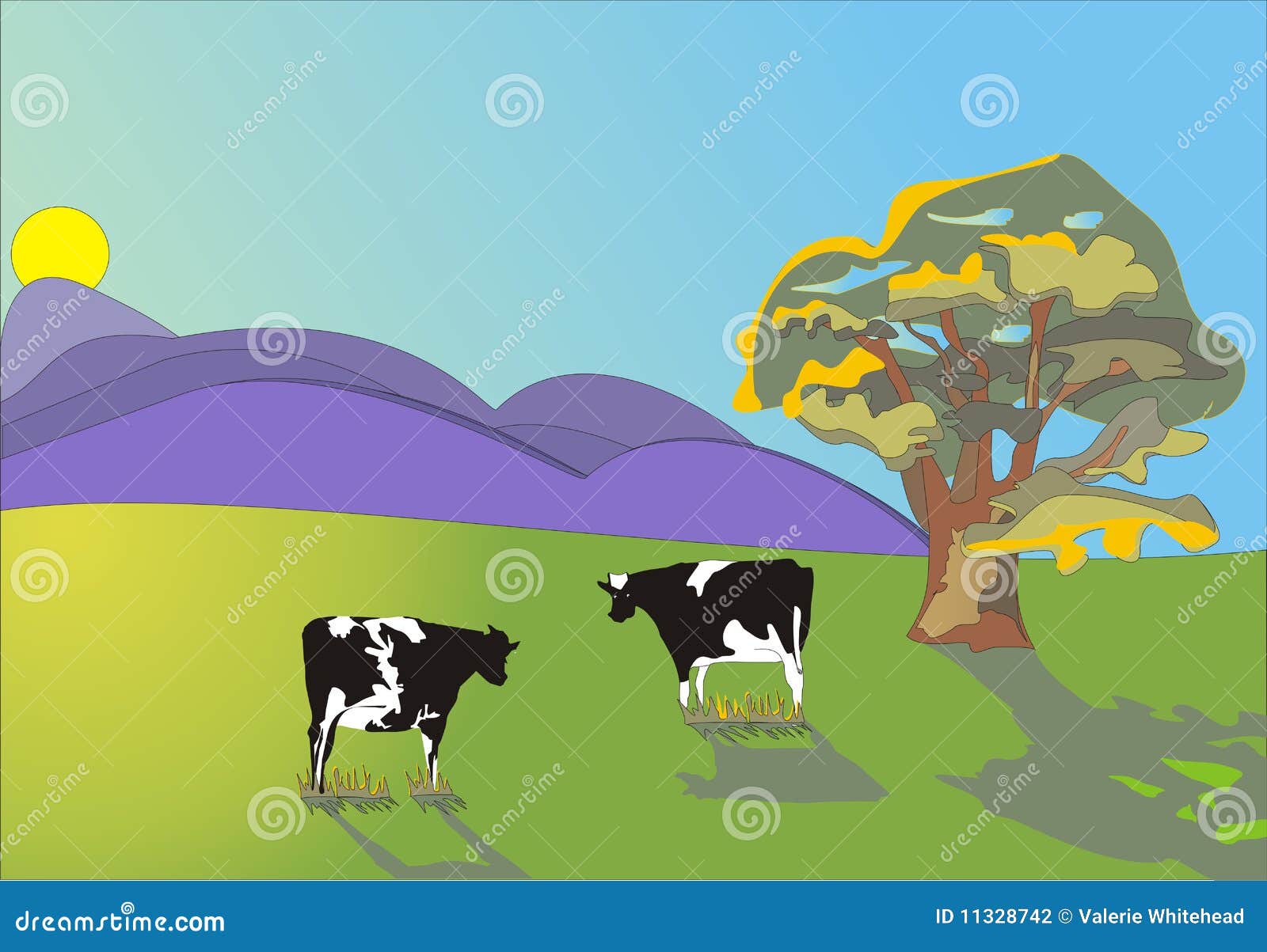 Two cows stock vector. Illustration of hills, dairy, blue - 11328742