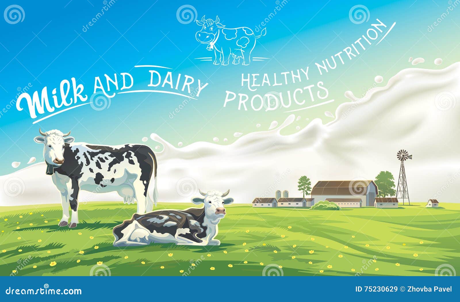 Two Cows and Splash from the Milk. Stock Vector - Illustration of farm ...