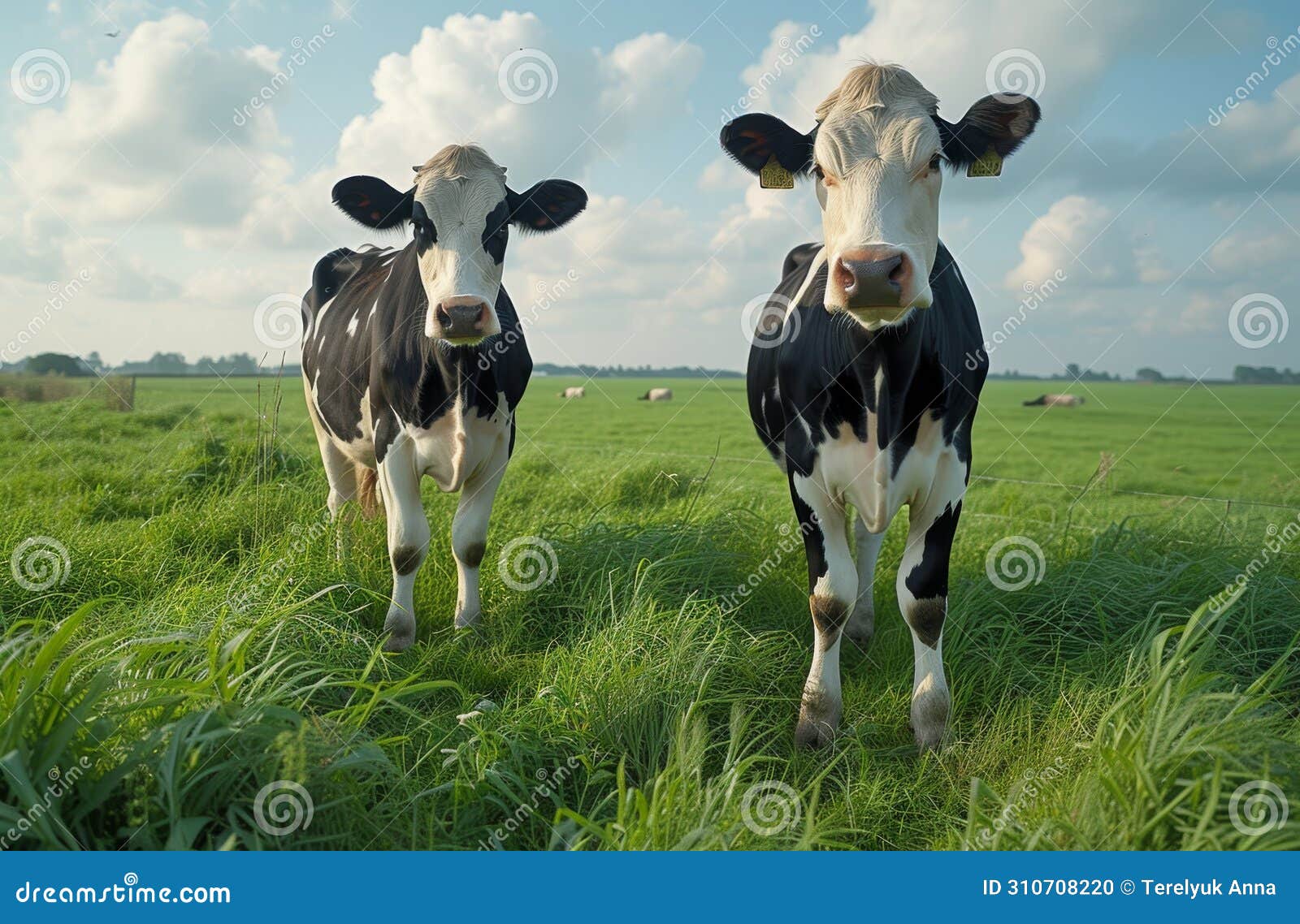 Two Cows Standing in Green Field Stock Photo - Image of livestock ...