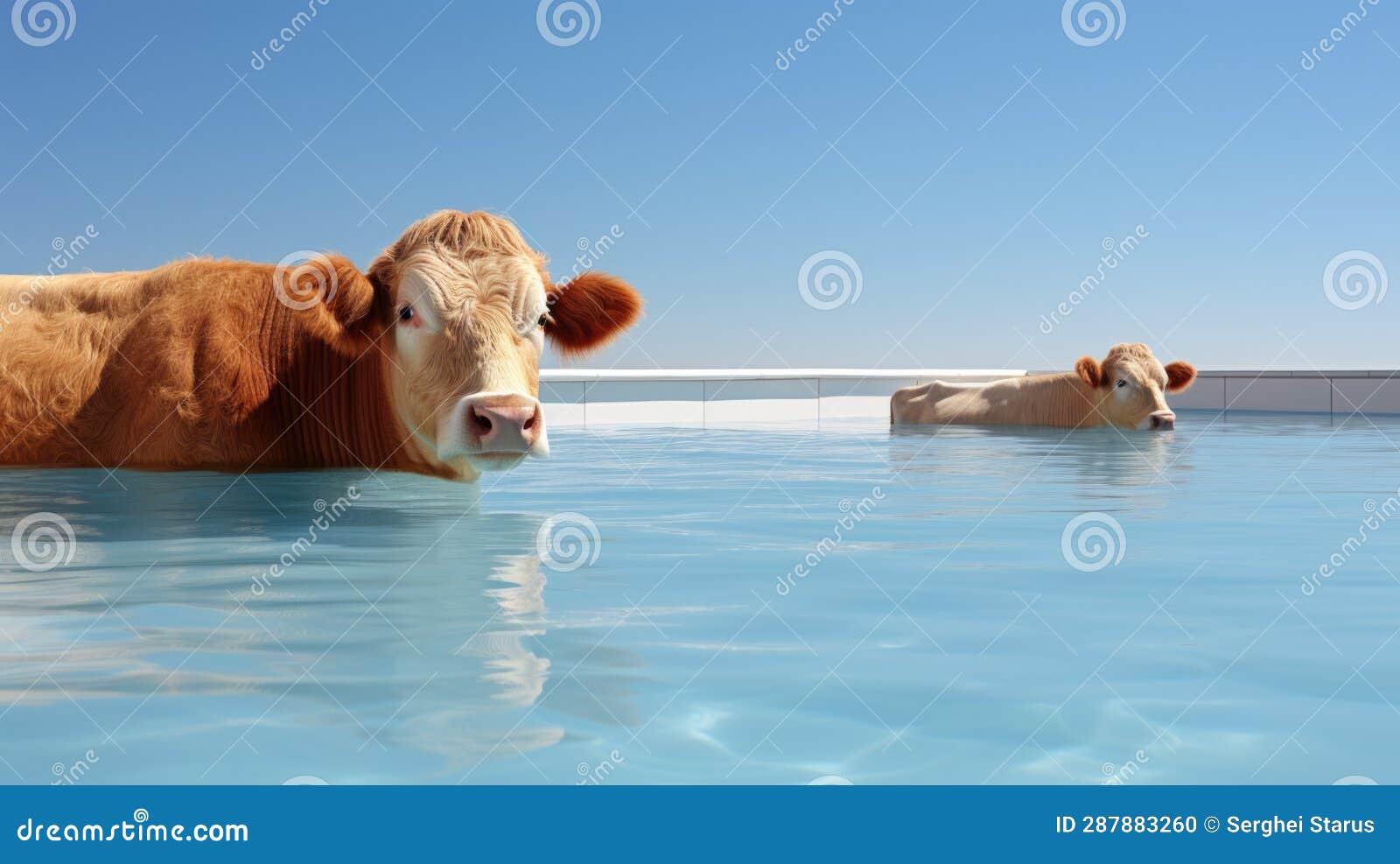 Two Cows are Standing in a Pool of Water. Generative AI Image. Stock ...