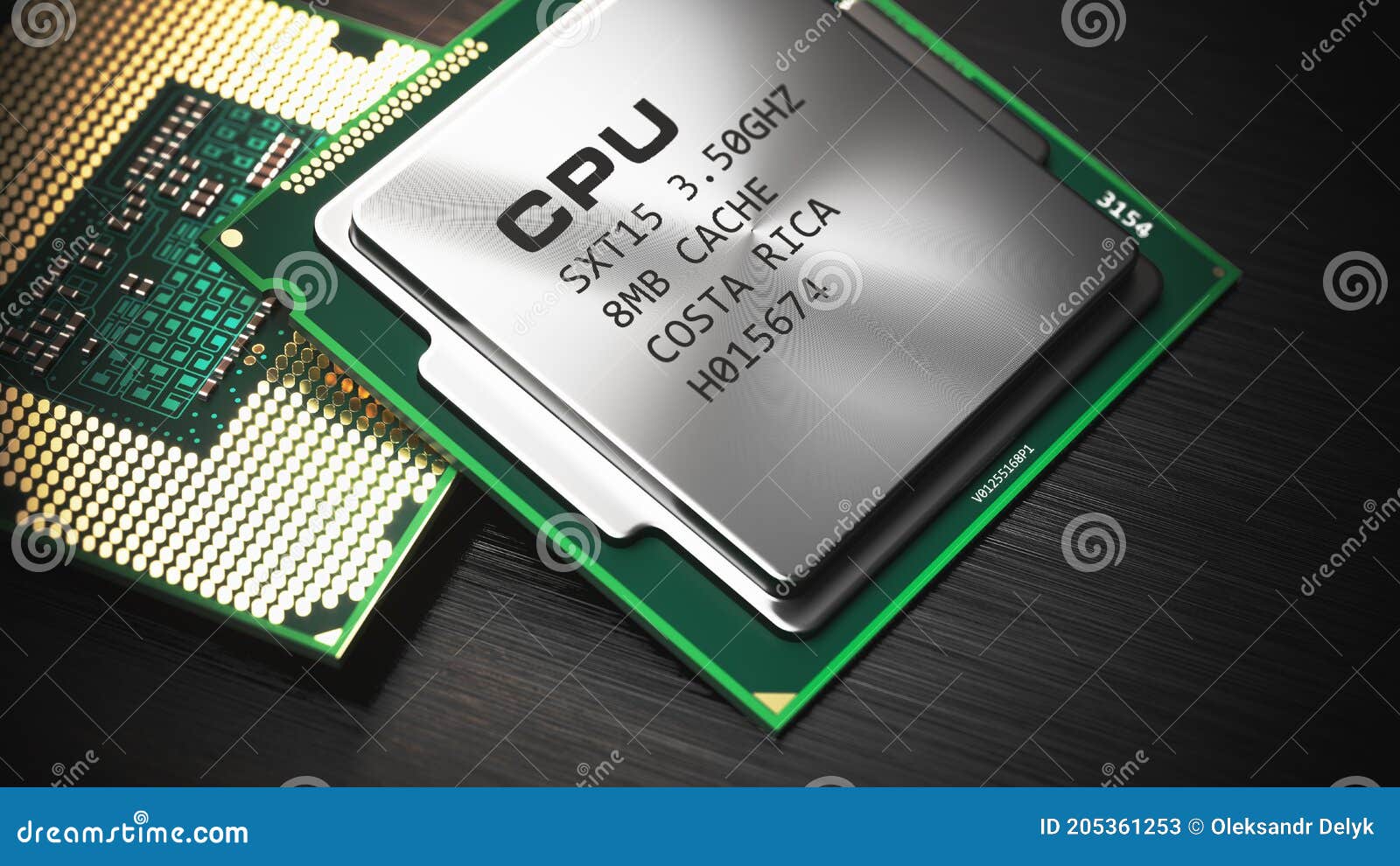 Two CPUs closeup 3d stock illustration. Illustration of desktop - 205361253