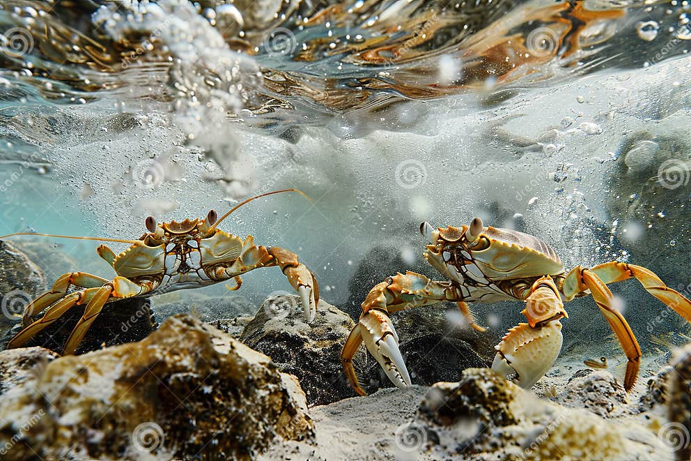 Two Crabs on a Tropical Reef in Clear Shallow Water Stock Illustration ...