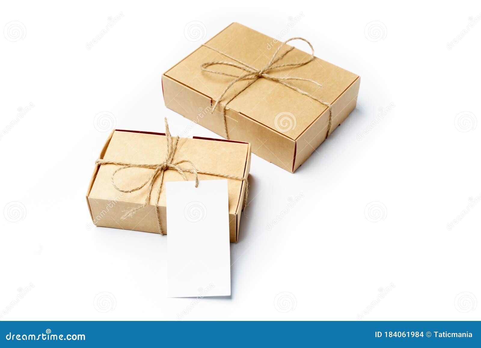 Two Craft Boxes Isolated on White with White Tag Stock Photo - Image of ...