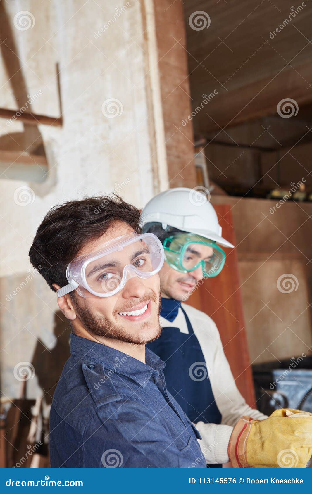 Two craftsmen at work stock photo. Image of woodworker - 113145576