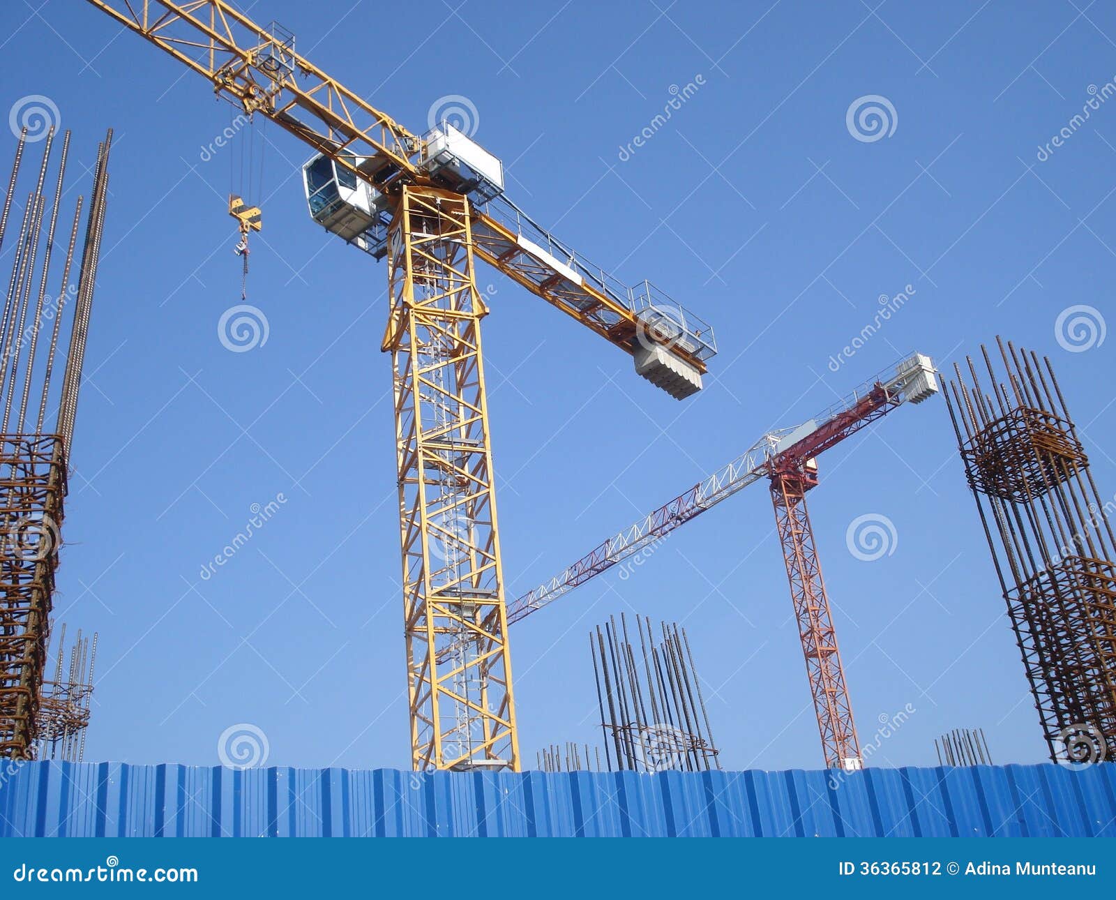 Two Cranes on Construction Site Stock Photo - Image of crane, city ...