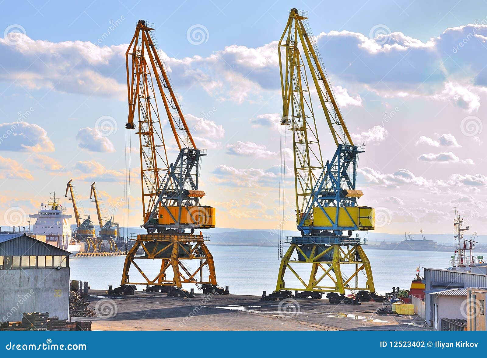 Two Cranes on a port stock photo. Image of freight, blue - 12523402