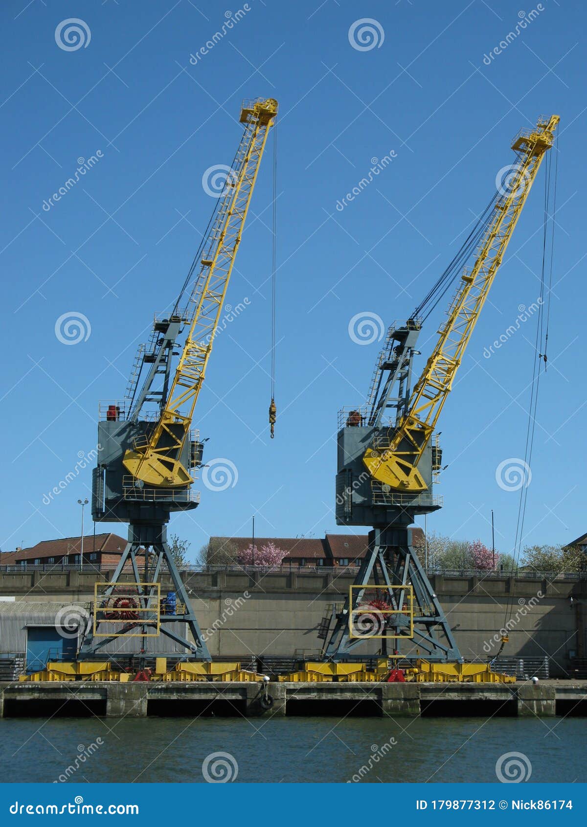 Two Cranes on the River Wear Stock Photo - Image of shipbuilding ...