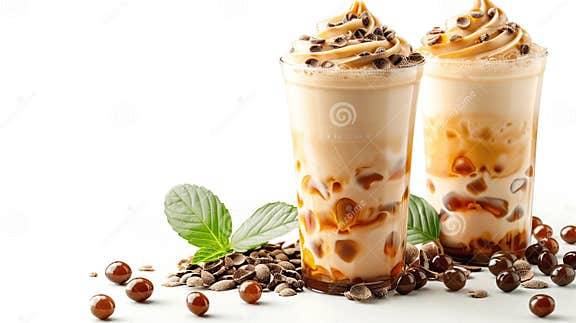 Two Creamy Brown Sugar Boba Tea Drinks with Whipped Cream and Chocolate ... Two Creamy Brown Sugar Boba Tea Drinks with Whipped Cream and Chocolate ...